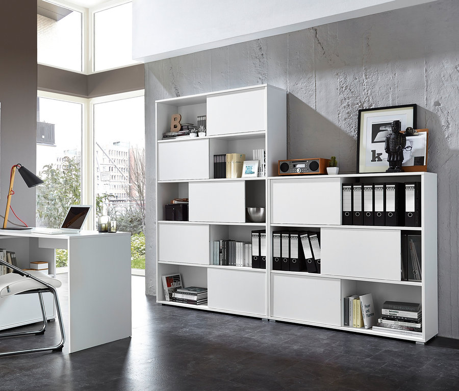 Großes Schiebetürregal »Slide«, weiß/Eiche-Nachbildung bei Tchibo ...